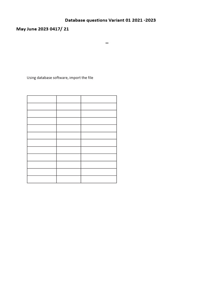 Database Questions Variant 01 2021 2023 | PDF | Comma Separated Values | Databases