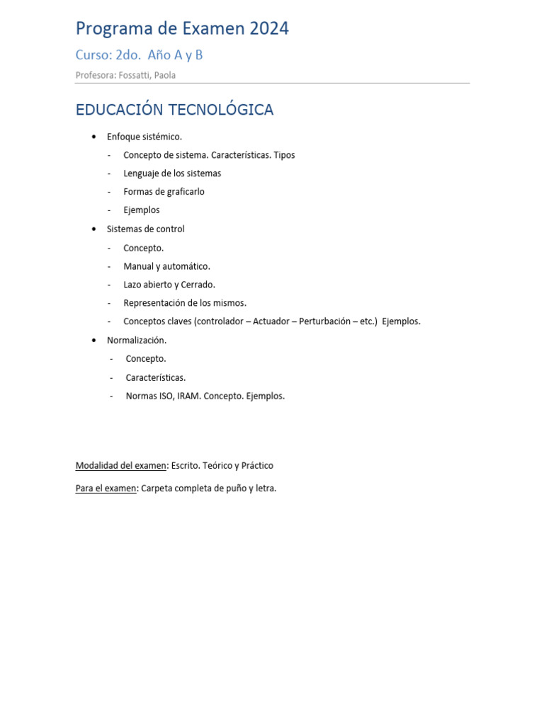 Prog de Examen EDUC TEC 2do 2024 | PDF