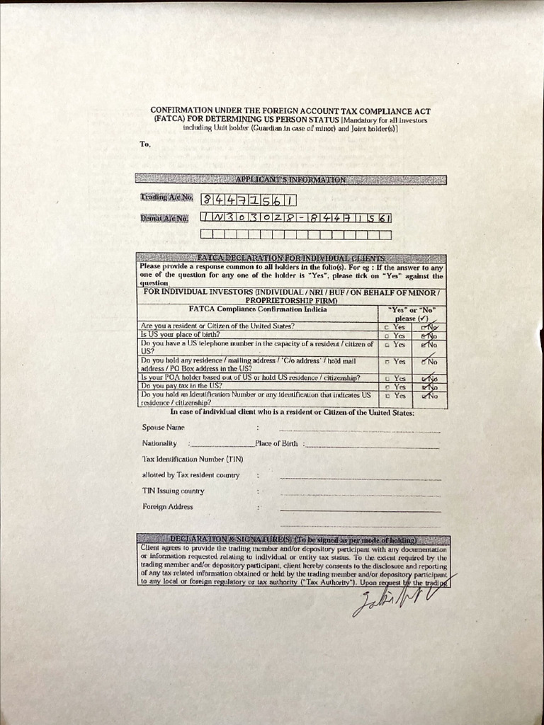 FATCA Declaration Form | PDF