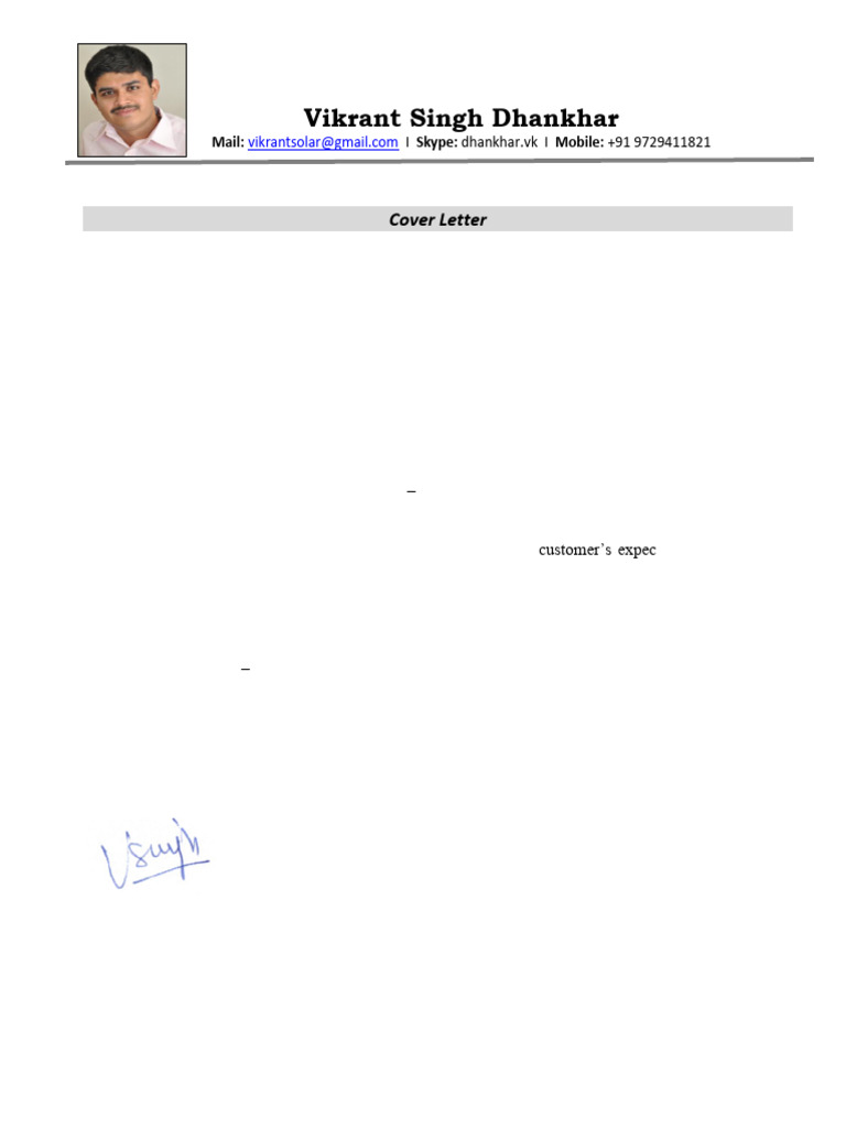 1 - Vikrant Singh Dhankhar - Cover Letter | PDF