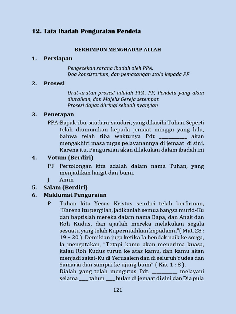 Tata Ibadah Peneguhan Pendeta | PDF