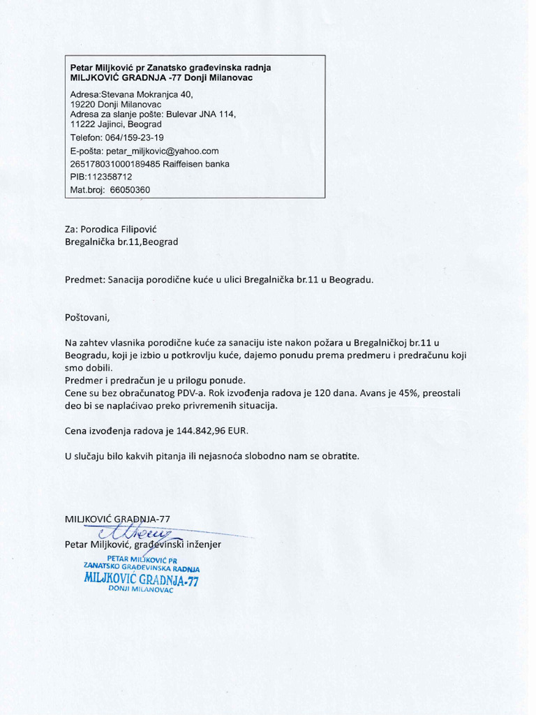 Bregalnicka 11 Ponuda Od Miljkovic Gradnja | PDF