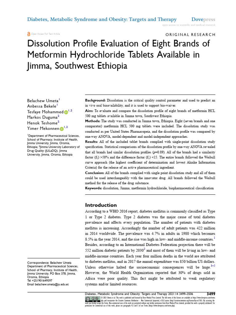 Metformin Tablet Dissolution Study in Jimma | PDF | Drugs | Medicinal ...