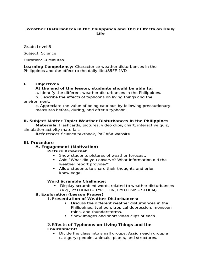 Semi-Detailed Lesson Plan Grade 5 Science | PDF | Tropical Cyclones ...