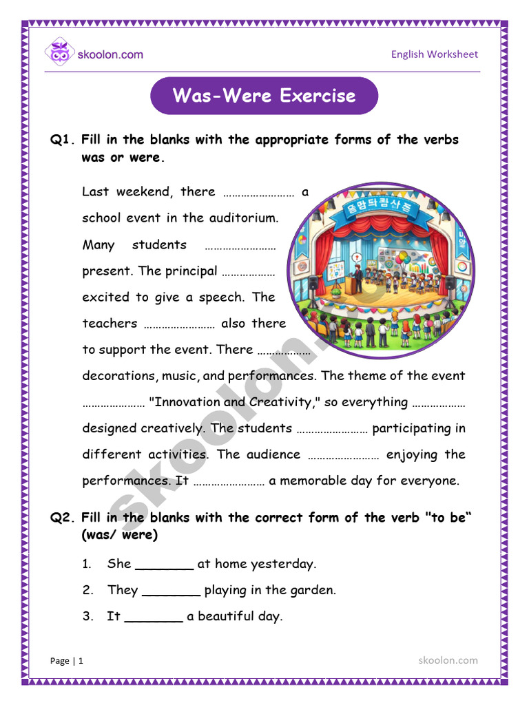 Was/Were Worksheet for Class 2 | PDF