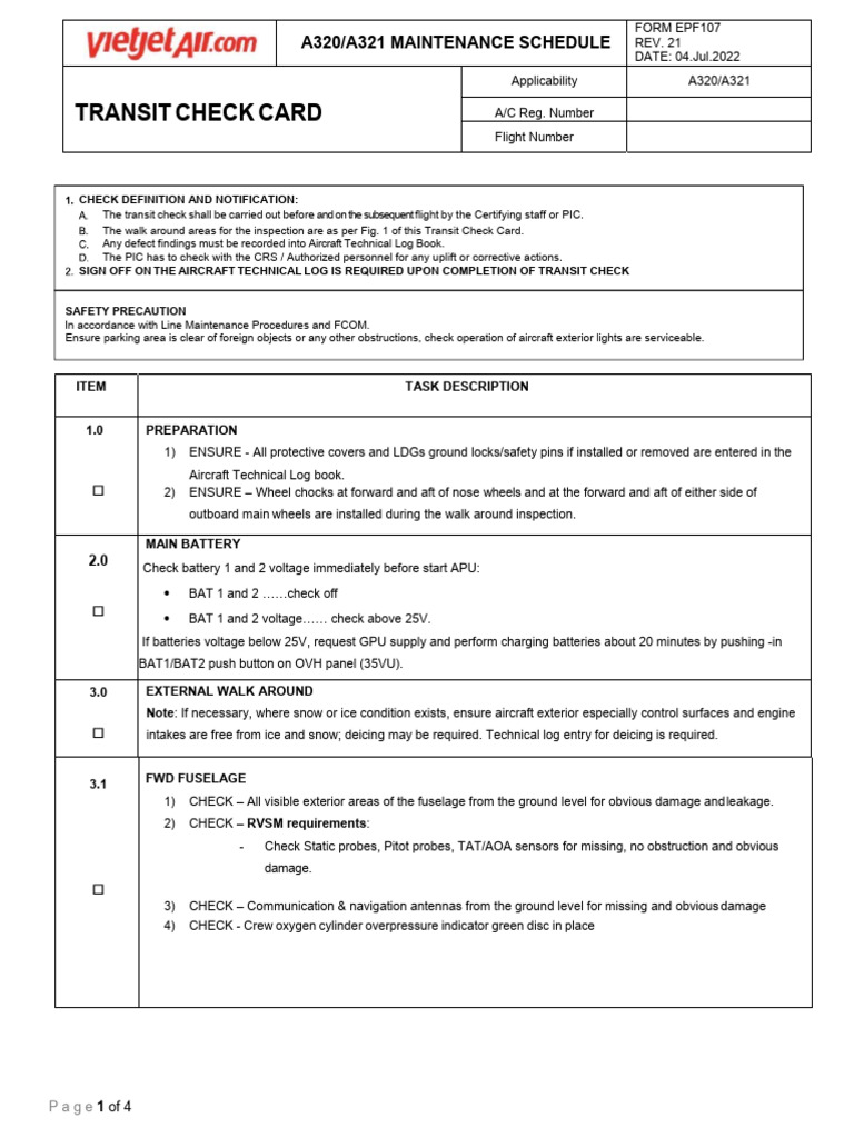 EPF107 Transit Check Card Rev.21 - 04.jul.2022 | PDF | Landing Gear ...