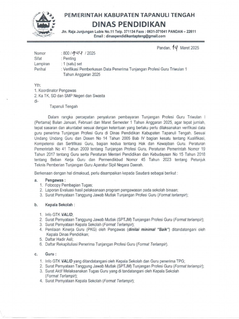 Pemberkasan TPG TW 1 Tahun 2025 | PDF