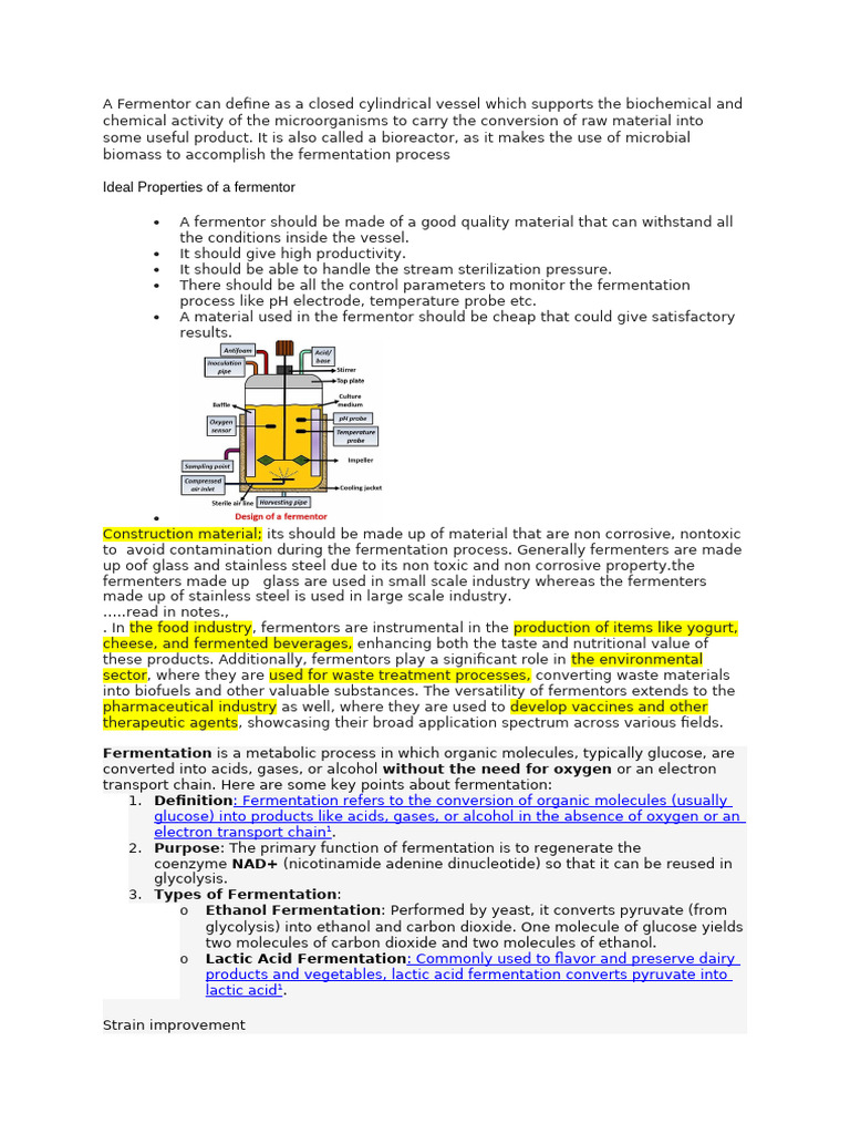 Ideal Properties of A Fermentor: Fermentation Without The Need For ...