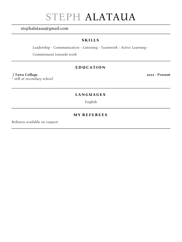 Student Resume of Steph Alataua | PDF