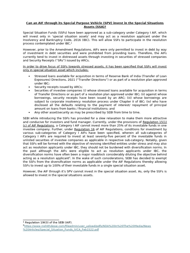 Can An AIF Through Its Special Purpose Vehicle | PDF | Bankruptcy | Loans