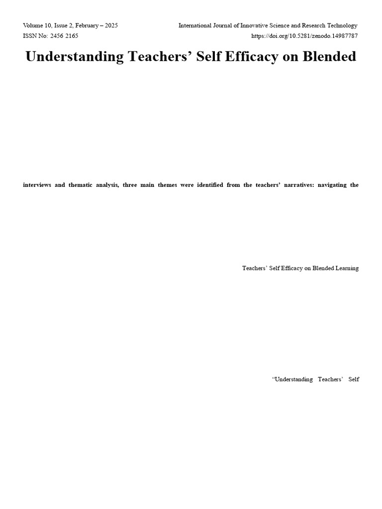 Understanding Teachers' Self Efficacy On Blended Learning Instruction ...