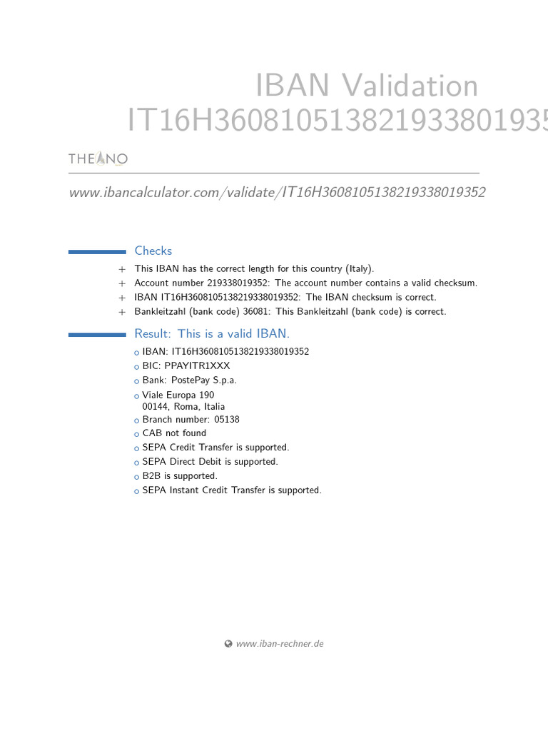 Validating PostePay IBAN and BIC | PDF