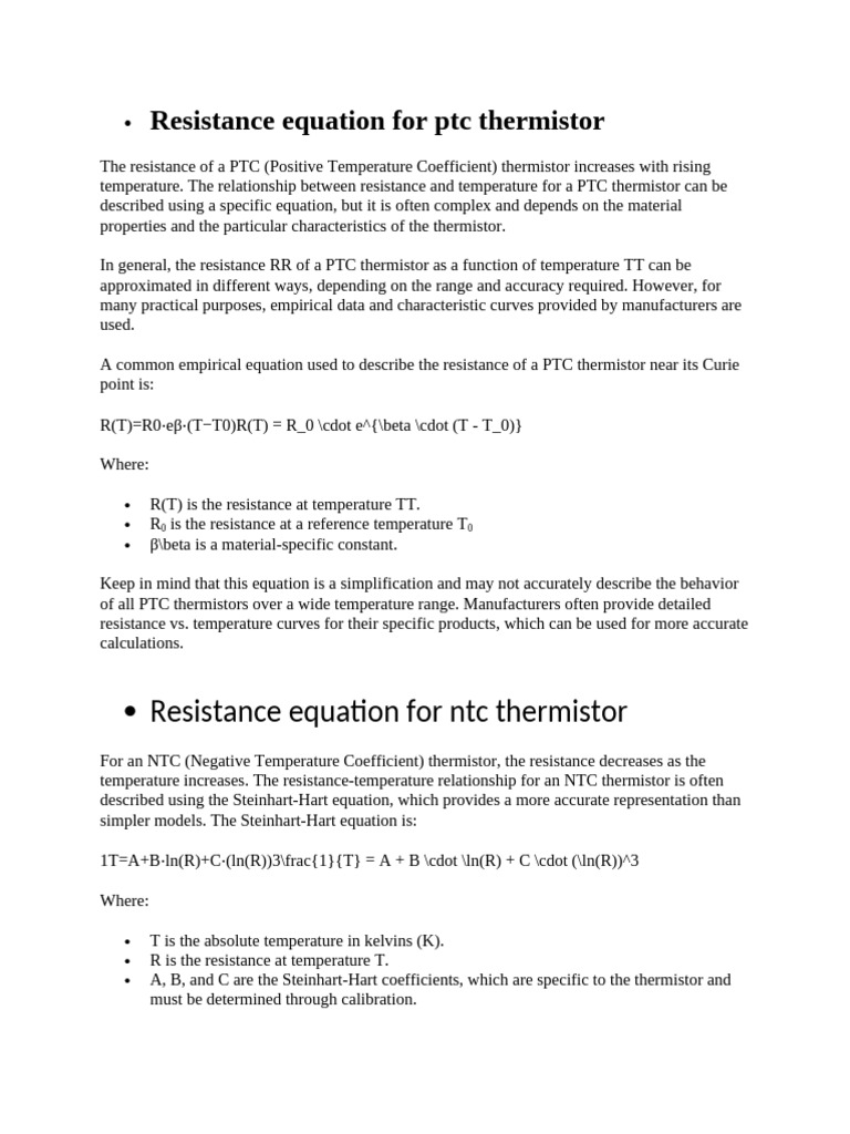 Resistance Equation For PTC Thermistor | PDF | Applied And ...