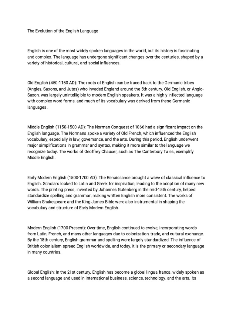 The Evolution of English Language | PDF | English Language | Languages ...