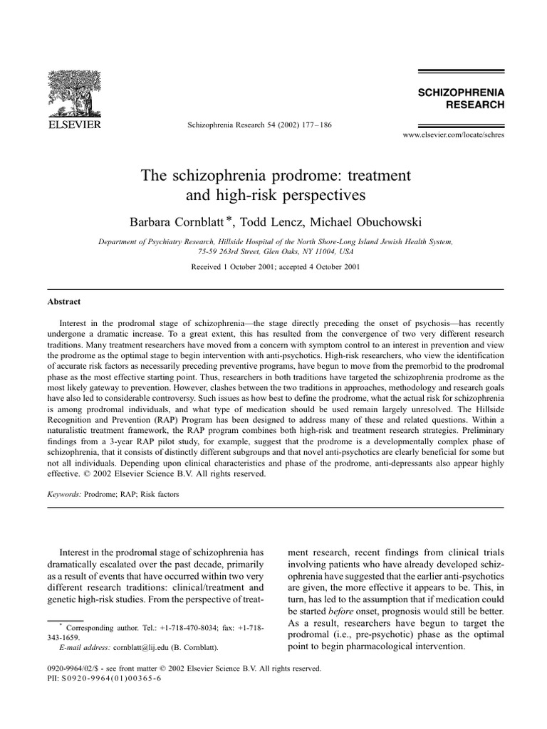 Schiz Prodrome | PDF | Schizophrenia | Psychosis