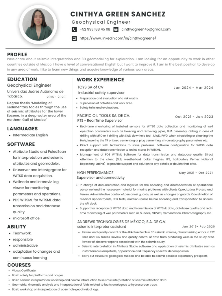 Geophysical Engineer - Cinthya Greene | PDF