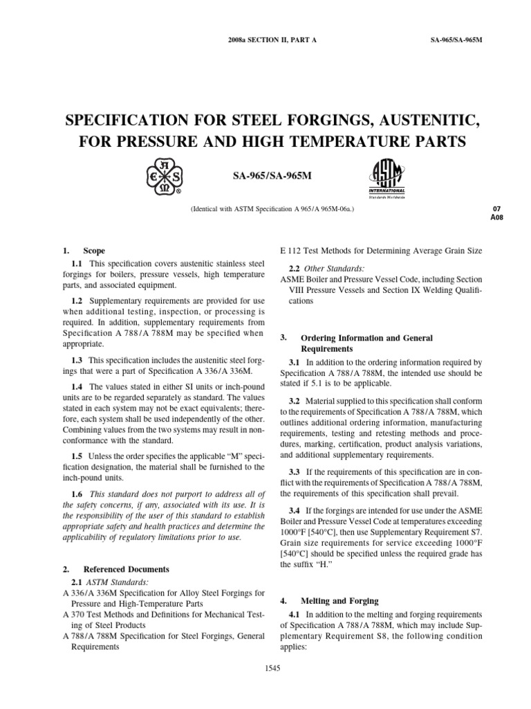 SA-965 | PDF | Heat Treating | Forging