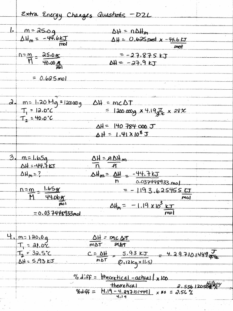 Answers To Extra Enthalpy Questions | PDF