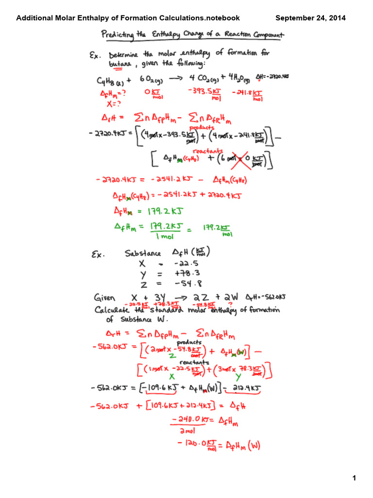 Additional Molar Enthalpy of Formation Calculations | PDF
