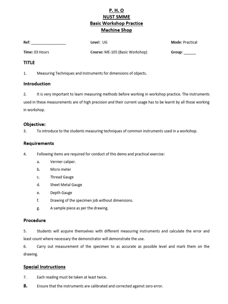 1 Measuring Technqiue Basic Workshop Practice | PDF