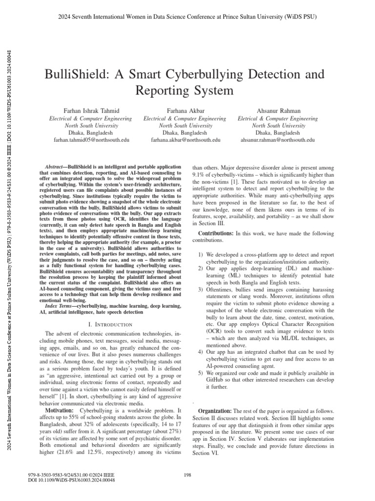 BulliShield A Smart Cyberbullying Detection and Reporting System | PDF | Cyberbullying | Social ...