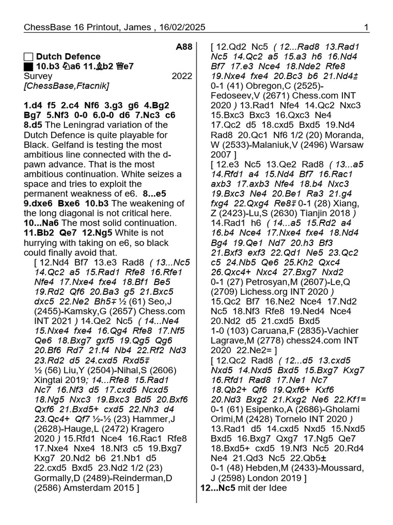 Dutch Defense | PDF | Chess Openings | Chess Theory