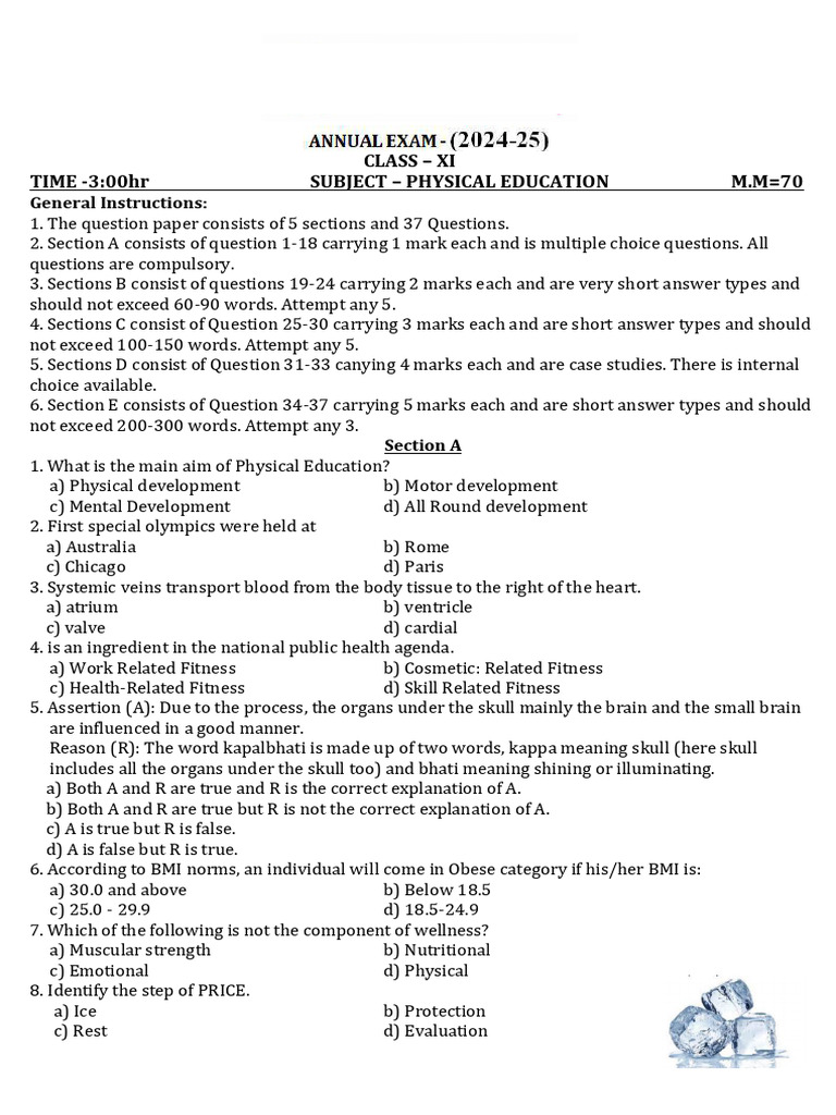Physical Edu ques paper | PDF | Skeletal Muscle | Heart
