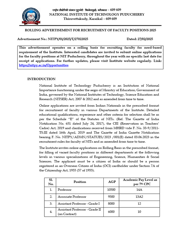NITPY - Rolling Advertisement - 27.02.2025 | PDF | Physics | Engineering