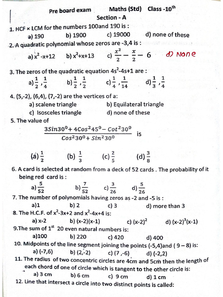 10th Maths PYQ | PDF
