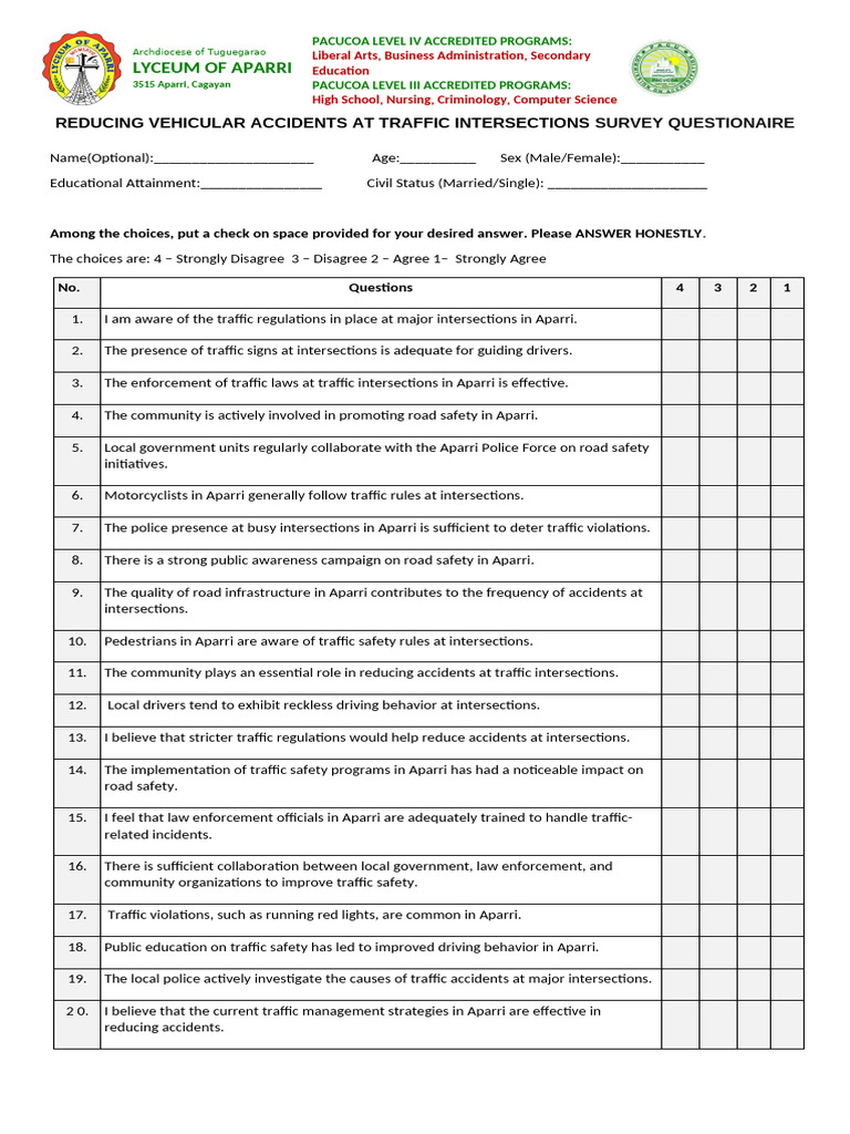 Reducing VA Questionaire - 093038 | PDF | Traffic | Road Traffic Safety