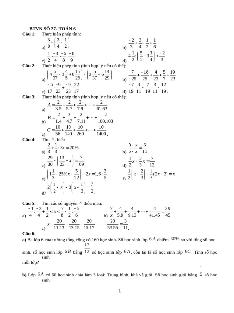 BTVN SỐ 27- TOÁN 6 | PDF