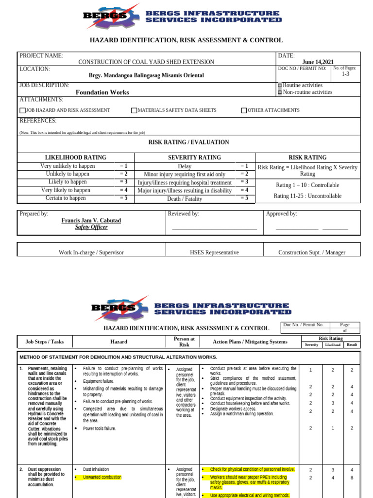 HIRAC - Coal Yard Shed Extension - D - Demolition 4 | PDF | Risk | Risk ...