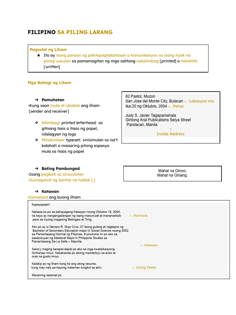 Filipino Sa Piling Larang (Pormal Na Liham) | PDF