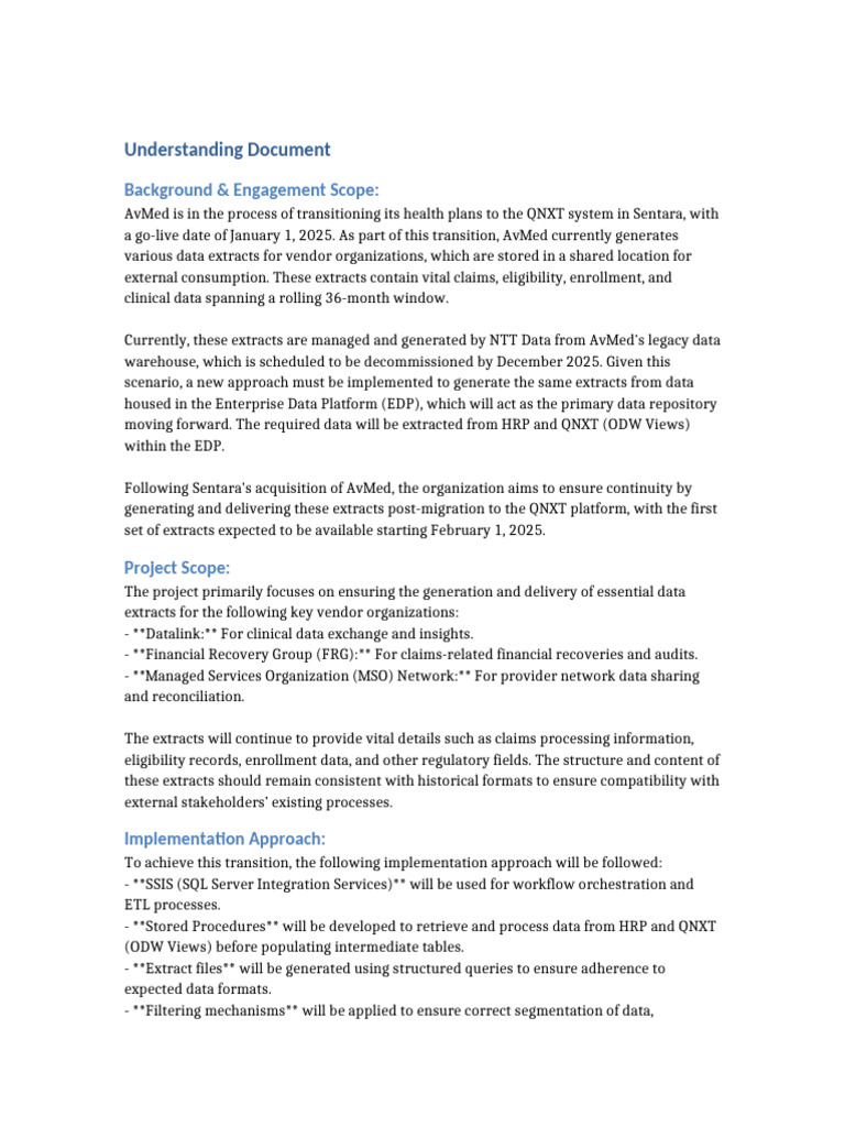 QNXT Data Extracts Transition Plan | PDF | Information Technology ...