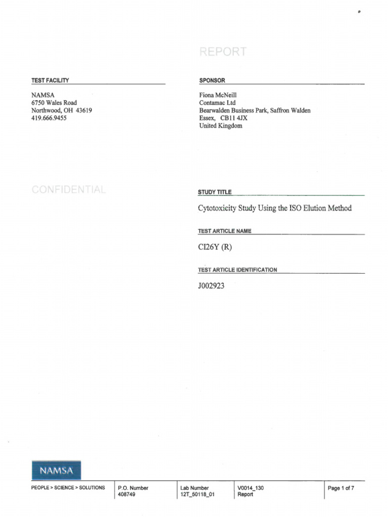 CI26Y (R) - Cytotoxicity Test Report (ISO Elution) | PDF