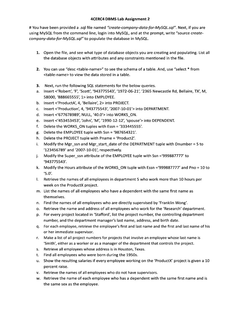 4CERC4 DBMS Lab Assignment 2 | PDF