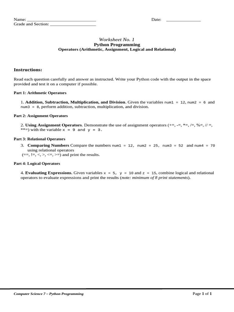 CS7 Worksheet1 | PDF