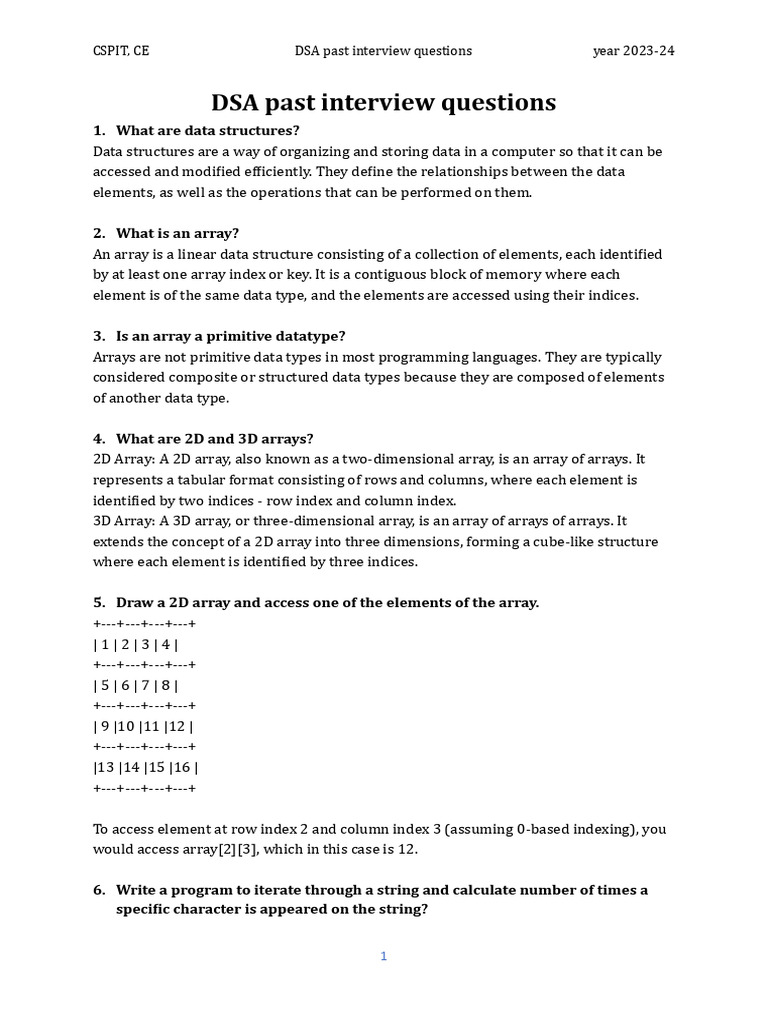 DSA Past Interview Questions | PDF | Computer Programming | Computing