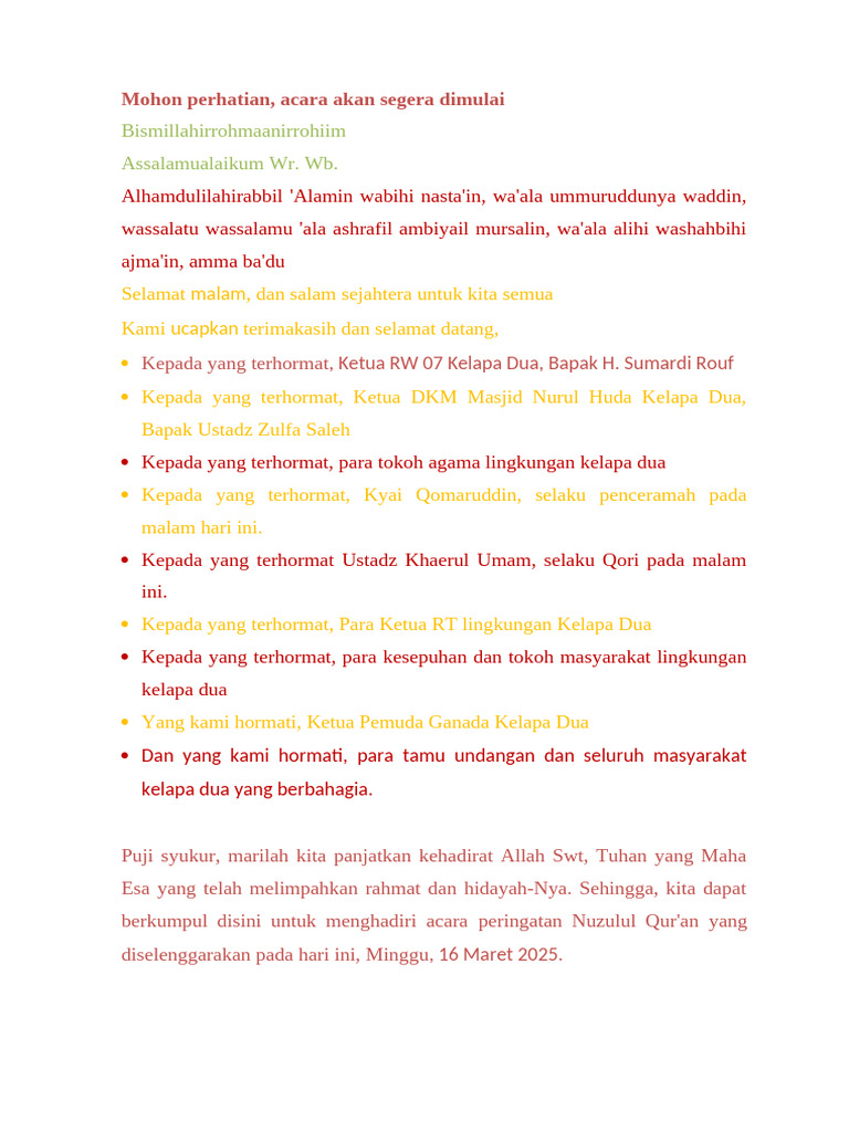 MC Nuzulul Qur'an 2025 | PDF