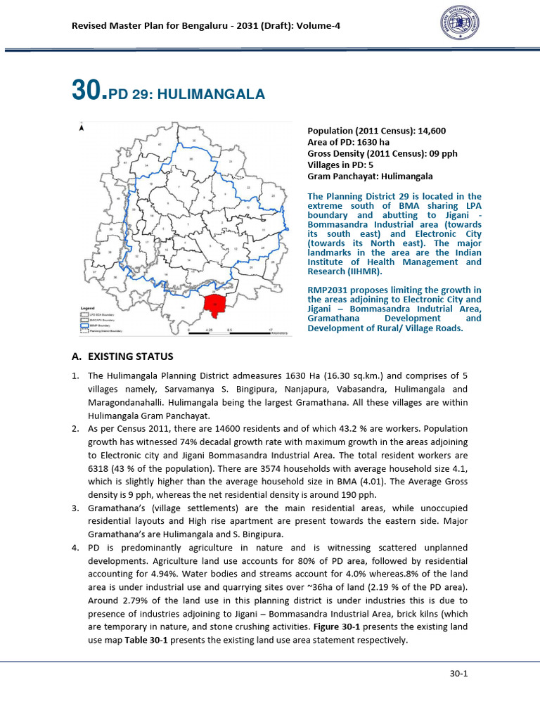 Bengaluru BDA RMP 2031 Volume 4 PlanningDistrictReport 271 286 | PDF