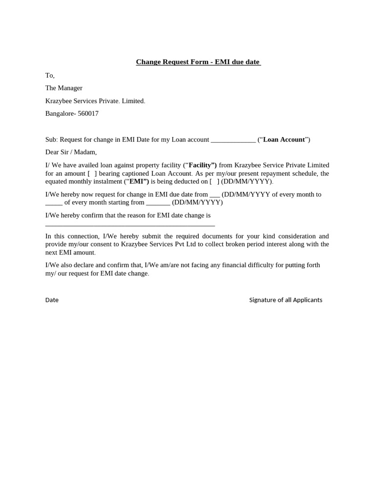 EMI Date Change Request Form | PDF