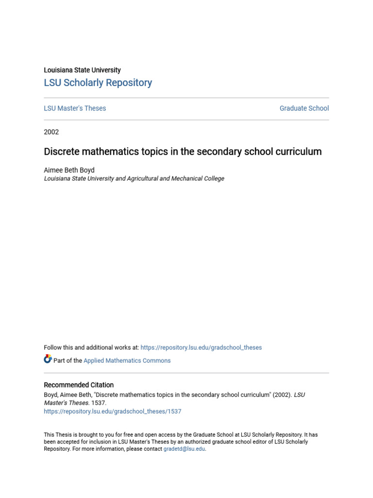 Discrete Mathematics Topics in The Secondary School Curriculum | PDF ...