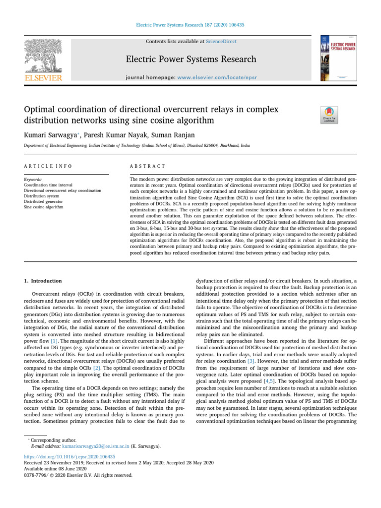 18 2020 Optimal Coordination Of Directional Overcurrent Relays In Complex Pdf Mathematical