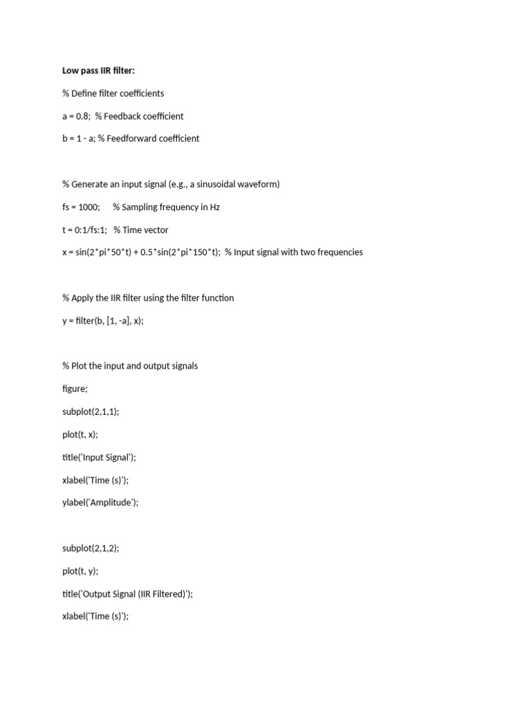 Lowpass Iir Filter Design | PDF