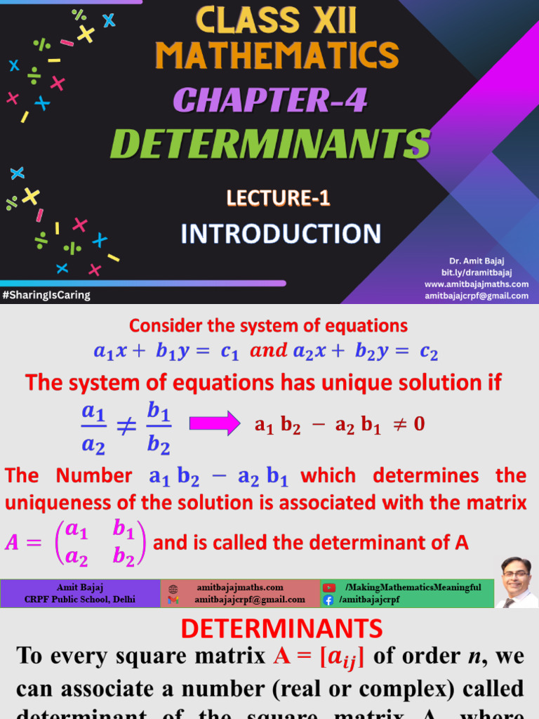 Class Xii Determinants (Teaching Notes 2024-25) Amit Bajaj | PDF ...