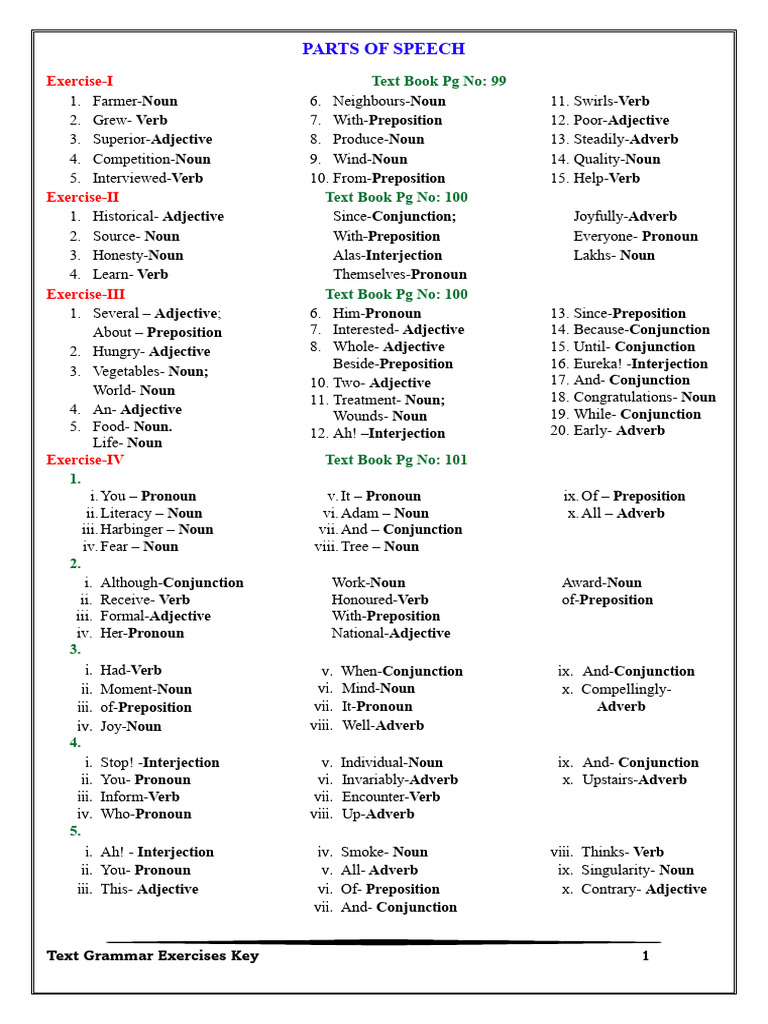 Grammar Text Exercises Key | PDF | Noun | Adjective