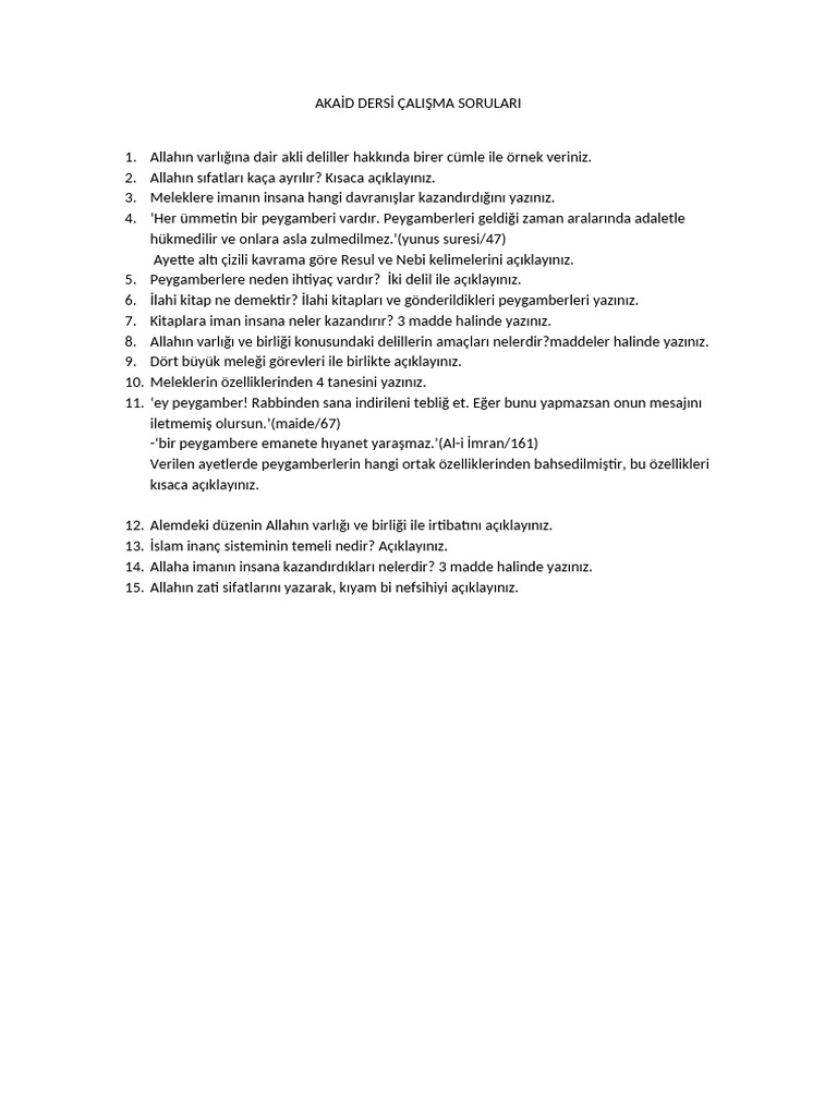Akaid Çalışma Notlarıı | PDF