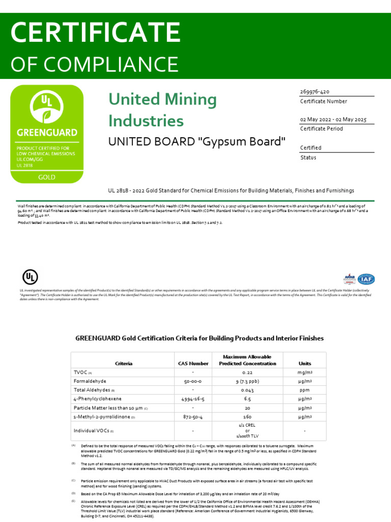 GB Greenguard Gold May 2025 | PDF | Volatile Organic Compound | Occupational Safety And Health
