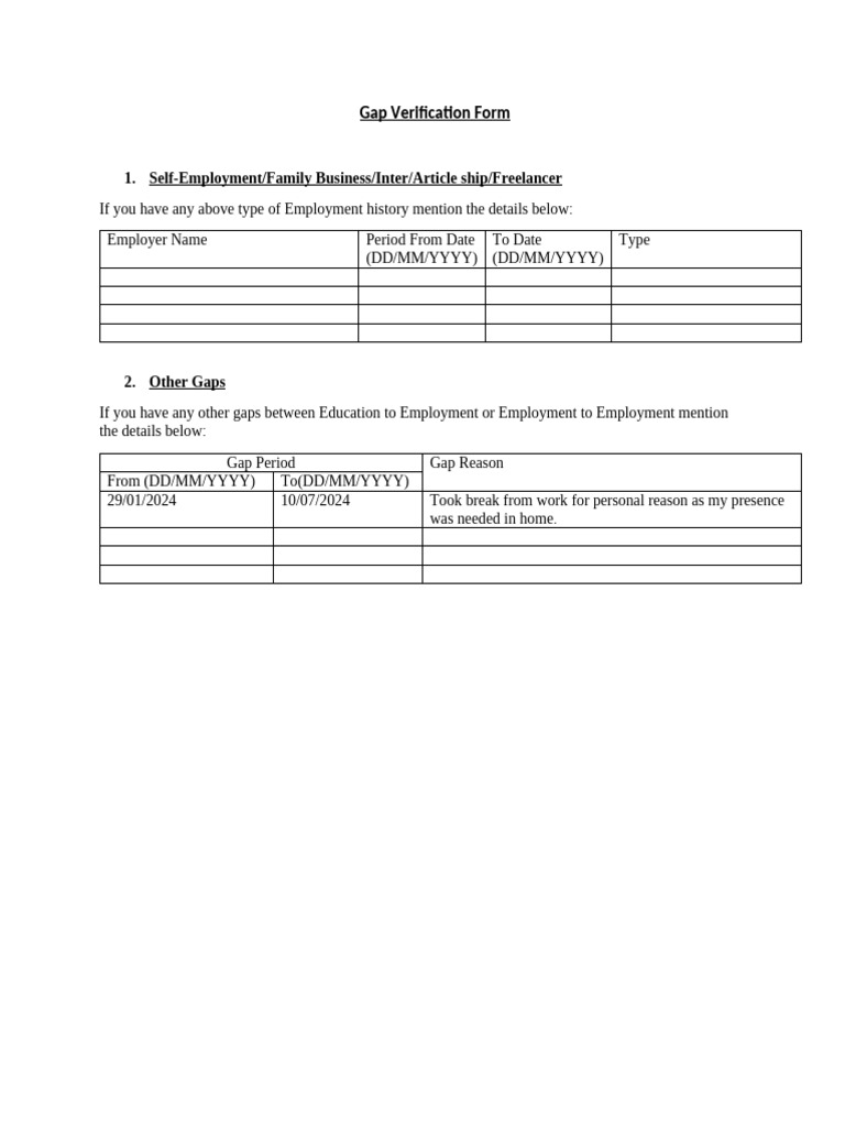 Gap Verification Form | PDF