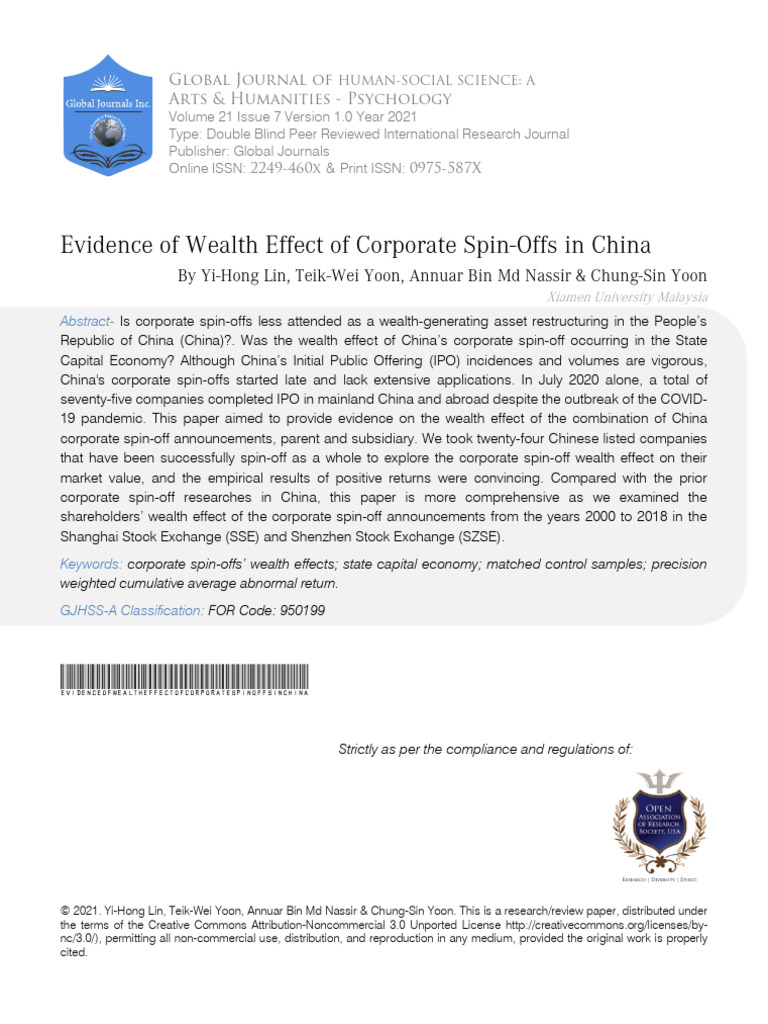 P2-2021-Evidence of Wealth Effect of Corporate Spin-Offs in China | PDF ...